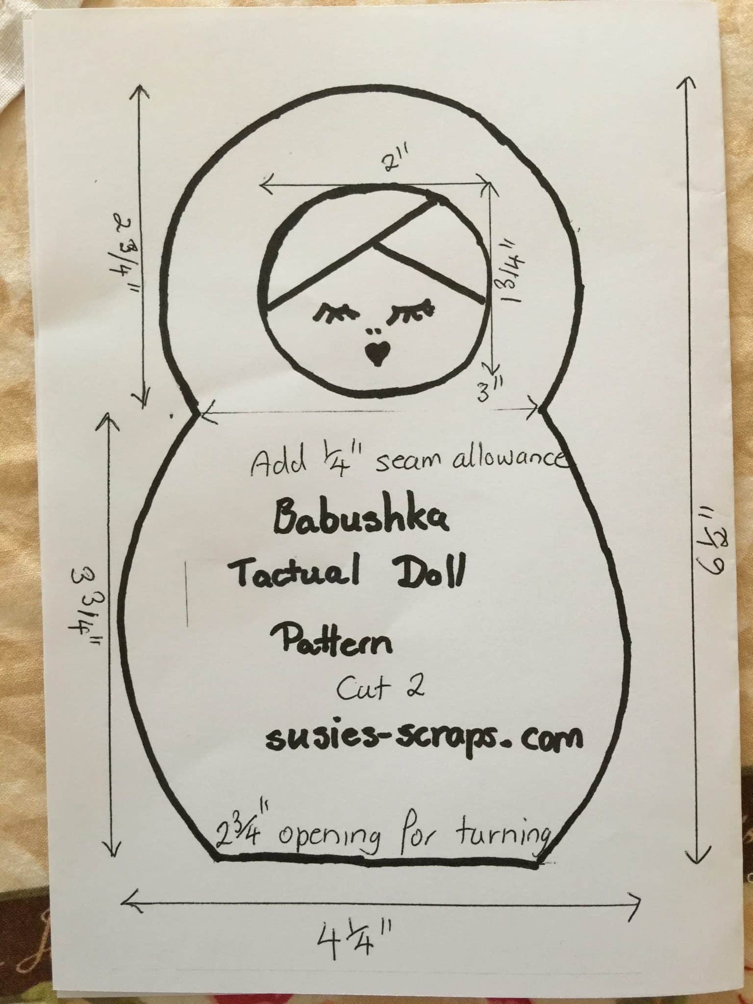 Babushka Tactual Doll and Pattern | susies-scraps.com