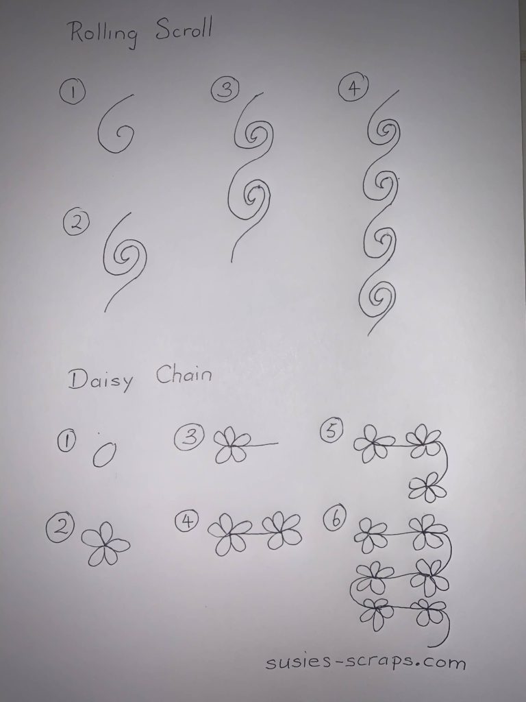 Rolling Scroll and Daisy Chain Free Motion Quilting | susies-scraps.com