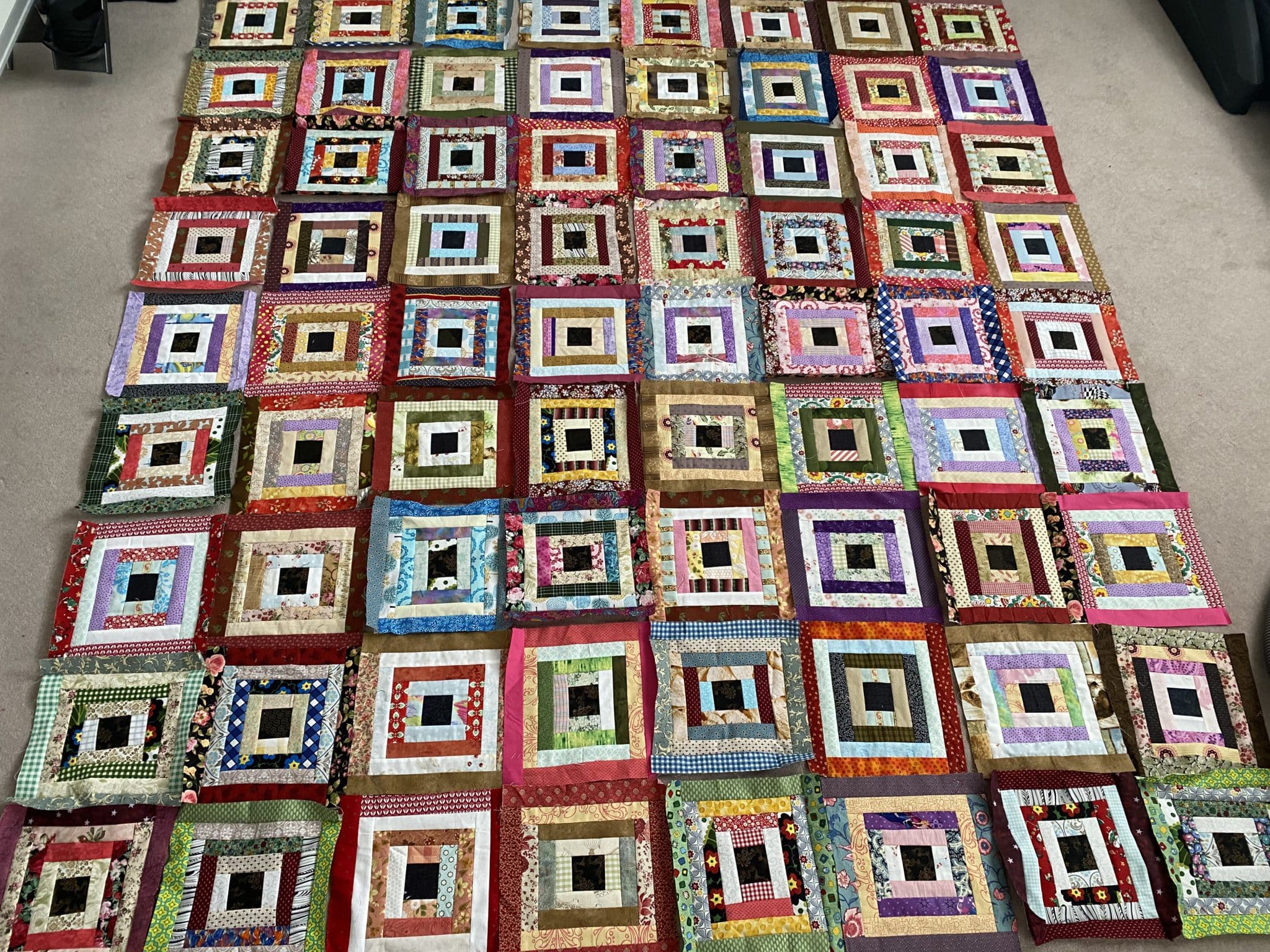 Scrappy Housetop Log Cabin Variation Quilt Top Vintage Inspired ...